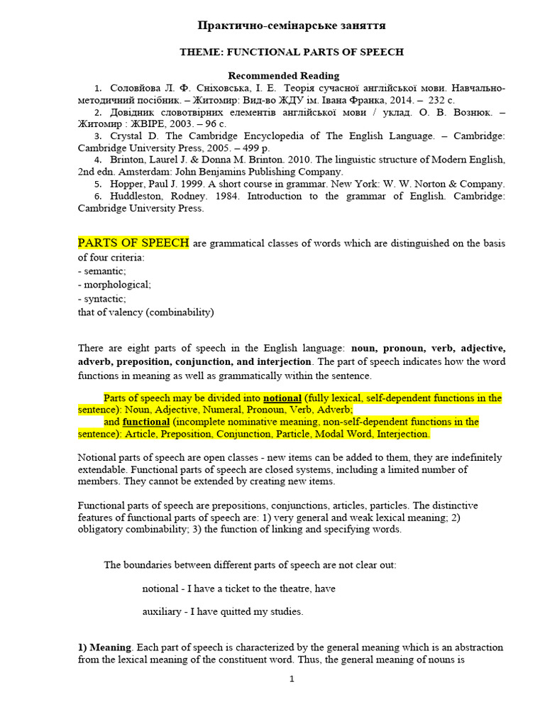 16 Functional Parts of Speech | Download Free PDF | Part Of Speech | Word