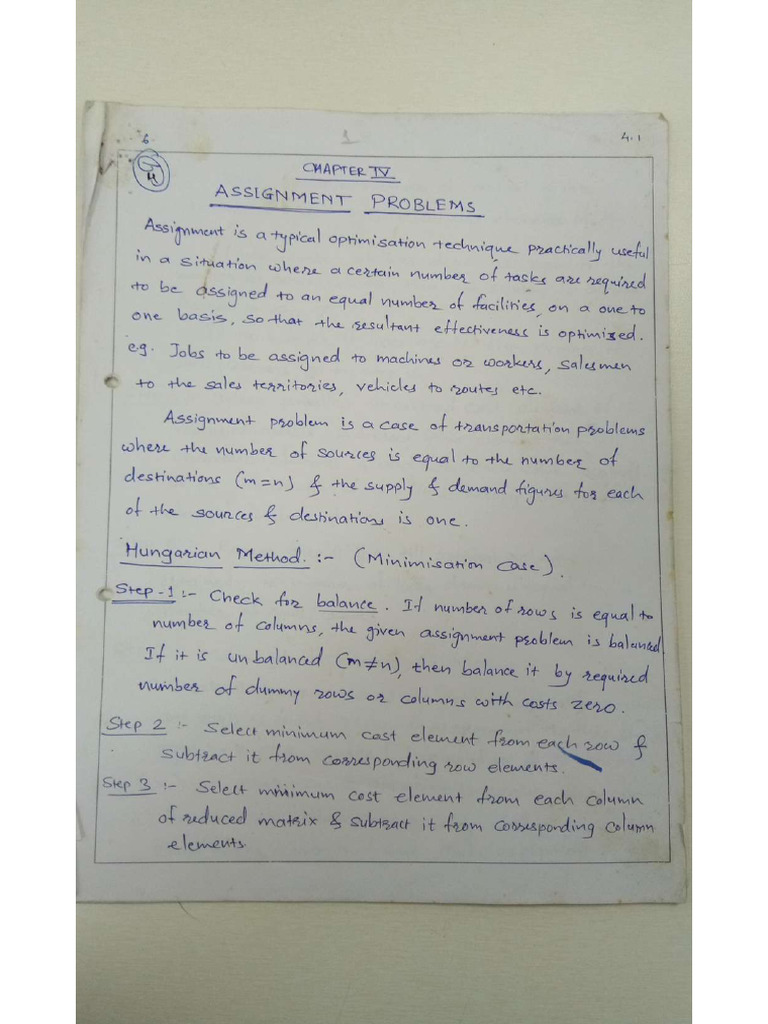 Assignment Problem Steps And Types Pdf