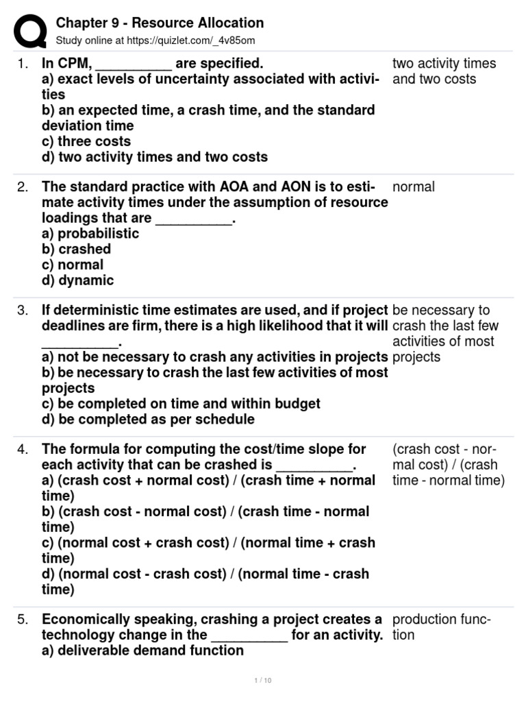 Project Management Quiz | PDF | Mathematical Optimization | Linear Programming