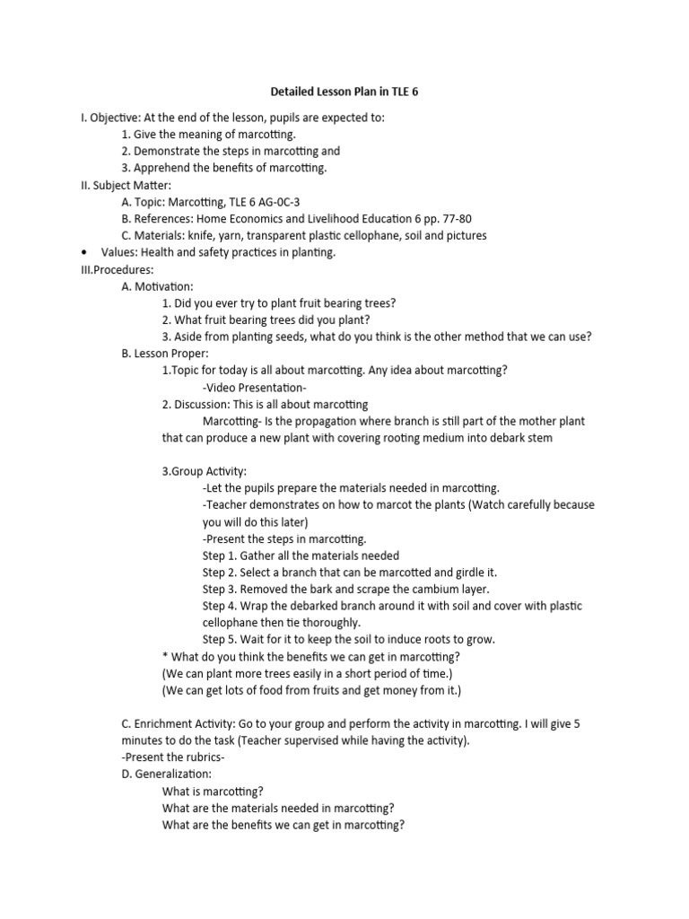 Detailed Lesson Plan in TLE 6 | Download Free PDF | Grafting | Trees