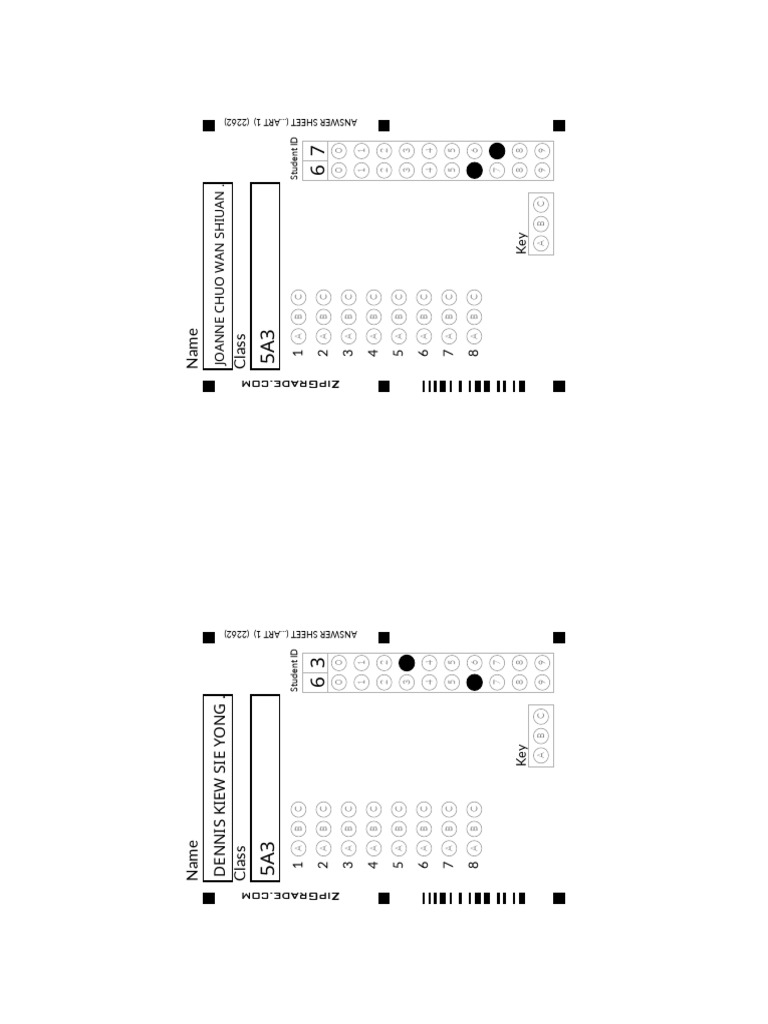 Answer Sheet for Class 5A3 Students | PDF