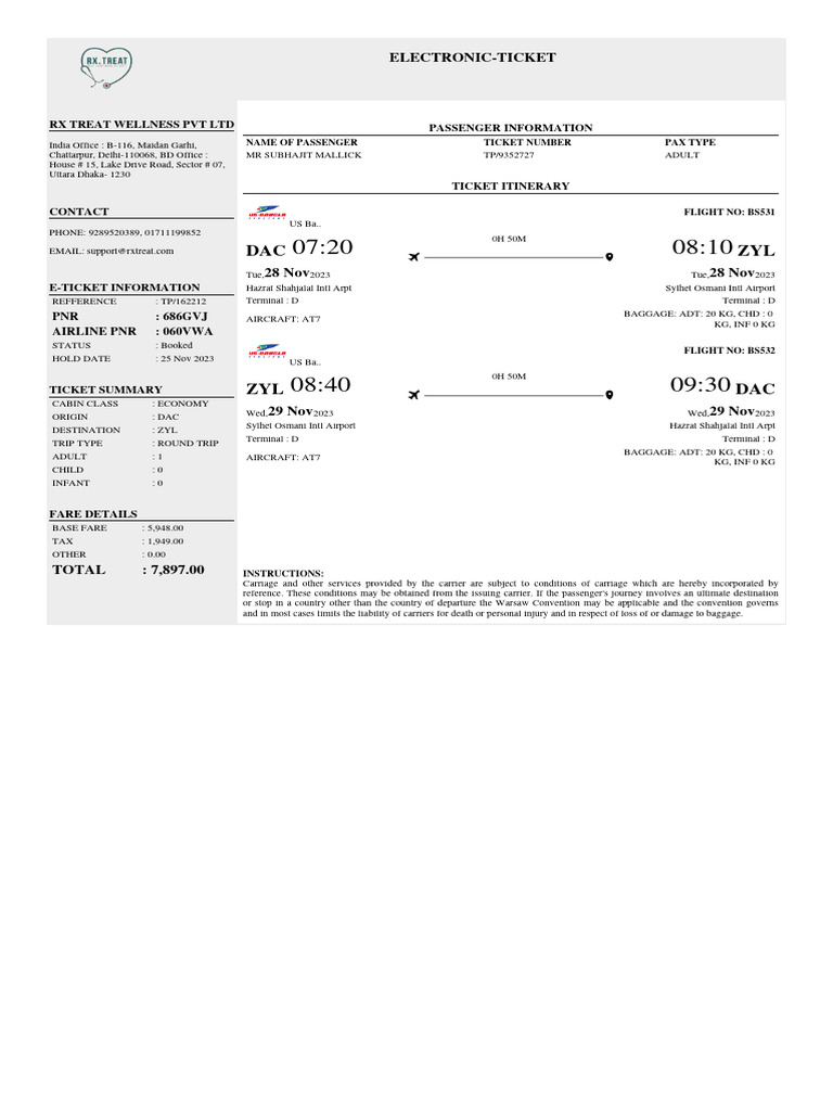 Dhaka Sylhet Round Ticket | PDF | Airlines | Civil Aviation