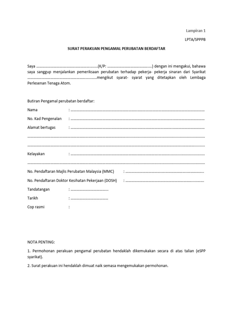Surat Perakuan Pengamal Perubatan Berdaftar | PDF