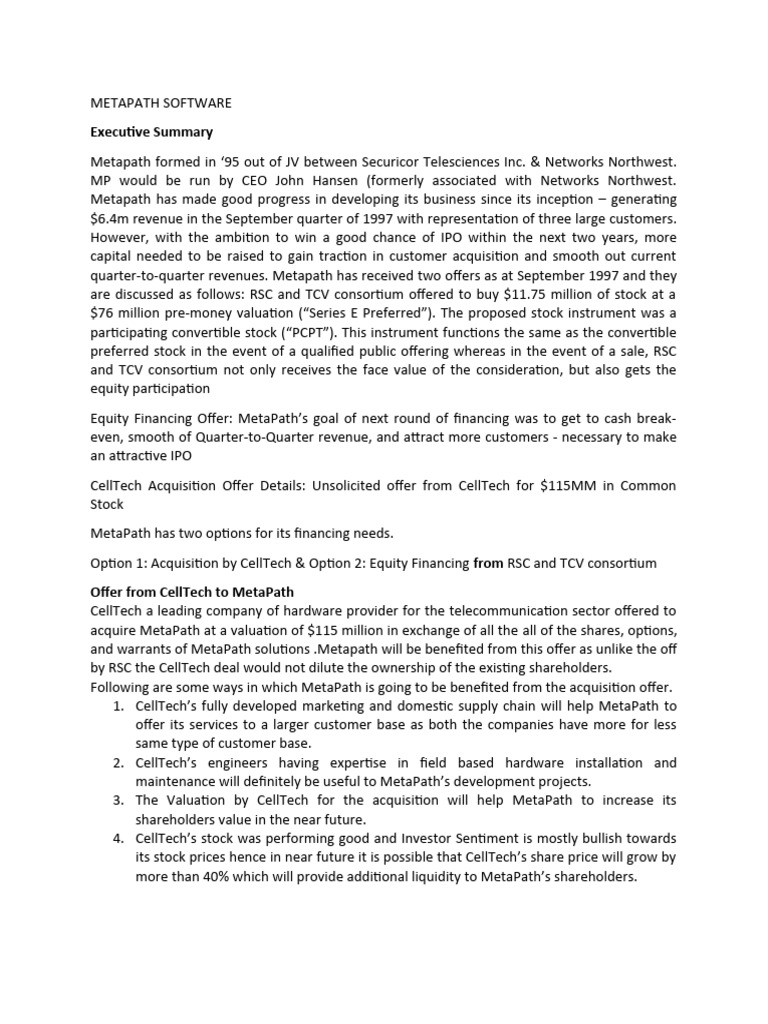 METAPATH SOFTWARE Assignment | Download Free PDF | Stocks | Mergers And ... METAPATH SOFTWARE Assignment | Download Free PDF | Stocks | Mergers And ...