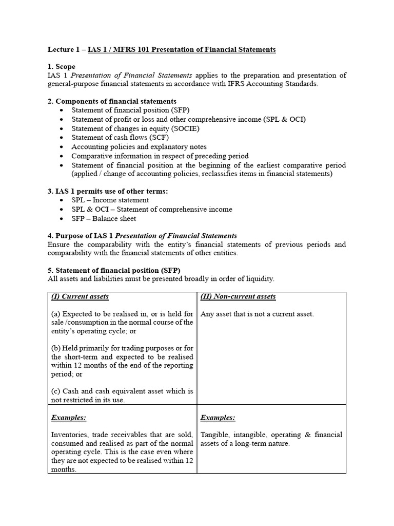IAS 1: Financial Statements Overview | PDF | Balance Sheet ...