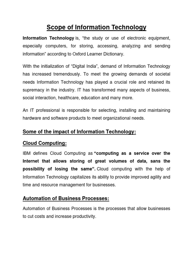 Scope of Information Technology | PDF | Information Technology ... Scope of Information Technology | PDF | Information Technology ...