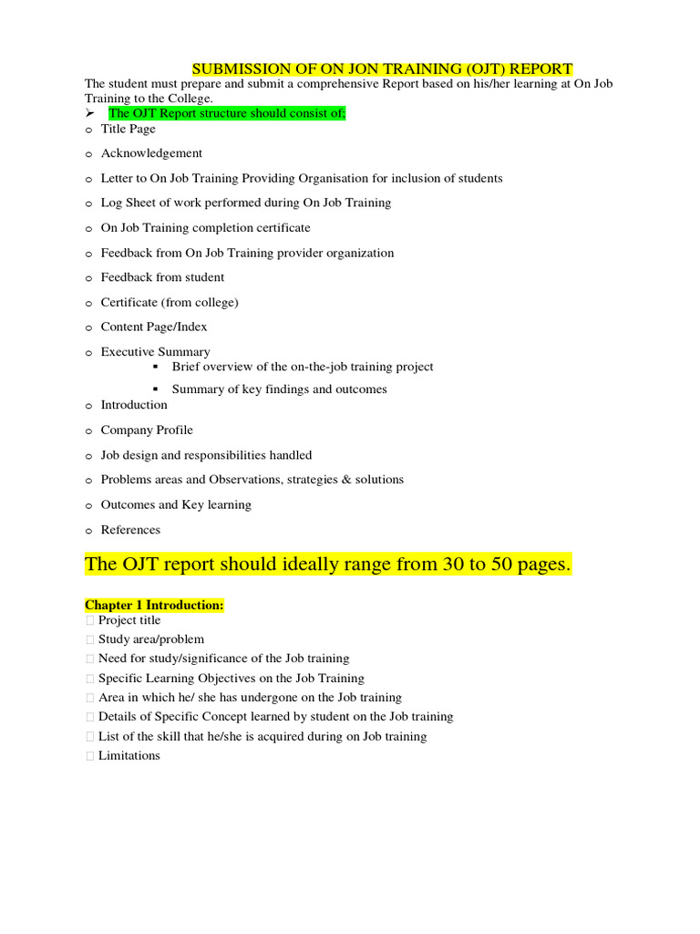 OJT Report Submission Guidelines | PDF | Vocational Education | Learning
