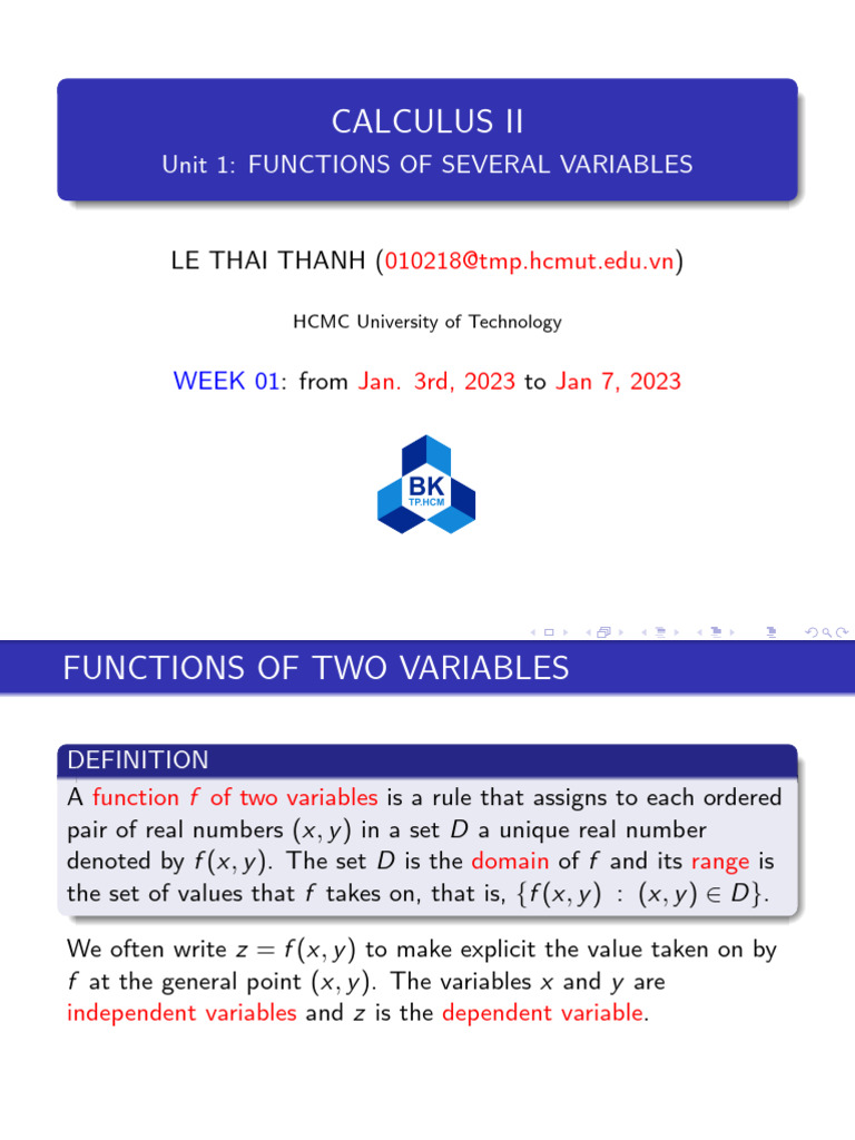 Calculus Ii: Unit 1: Functions of Several Variables | PDF | Derivative | Function (Mathematics)