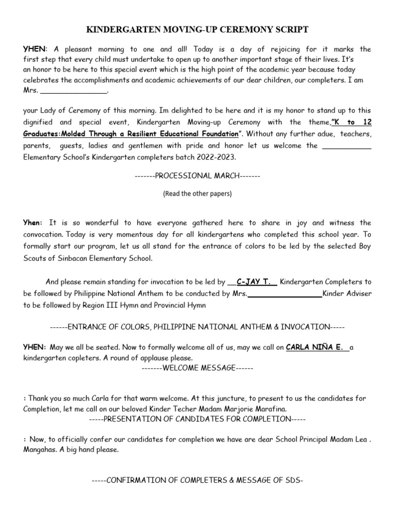 KINDERGARTEN-MOVING-UP-SCRIPT-docx | PDF