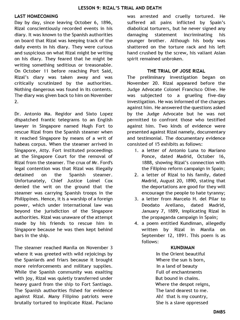 Lesson 9 Rizal's Trial and Execution | PDF
