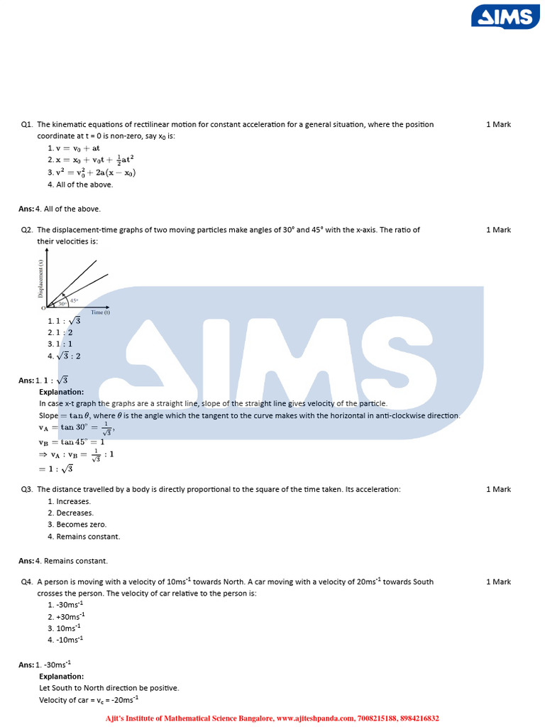 Motion in A Straight Line | PDF | Acceleration | Velocity