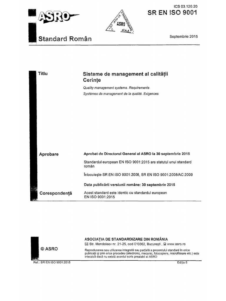 Standard 9001-2015 Calitate | PDF