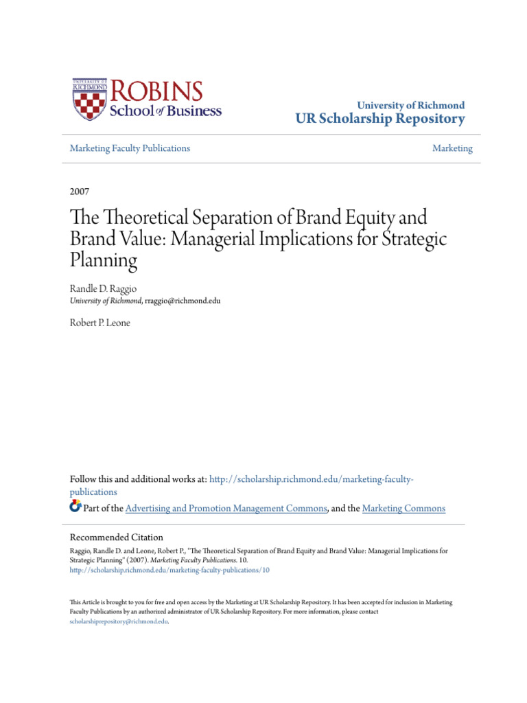 The Theoretical Separation of Brand Equity and Brand Value_ Manag | PDF ...