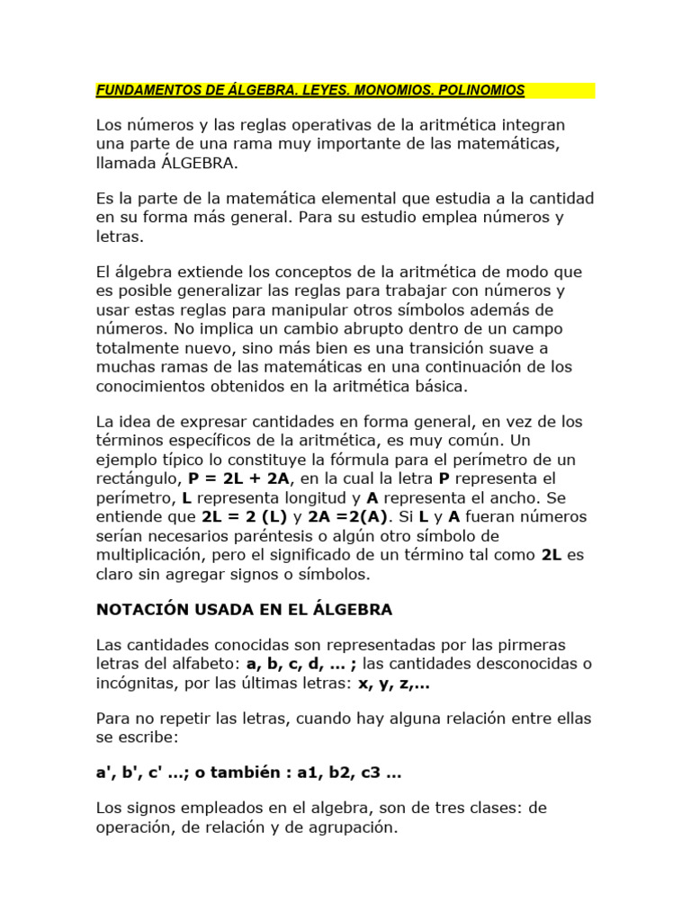 Fundamentos de Álgebra | PDF | Multiplicación | Álgebra