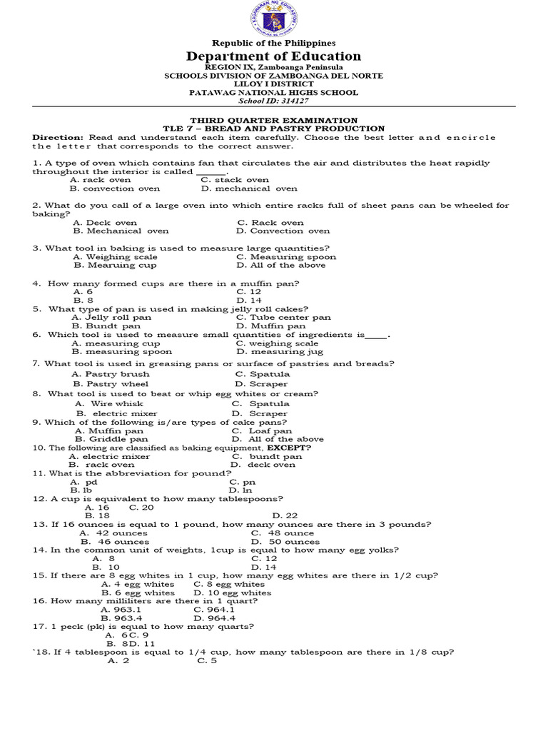 TLE 7&8-3RD QUARTER | PDF | Baking | Cakes