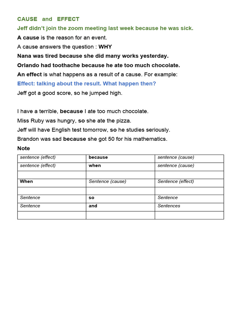 Daily Exercise - Cause Effect | PDF