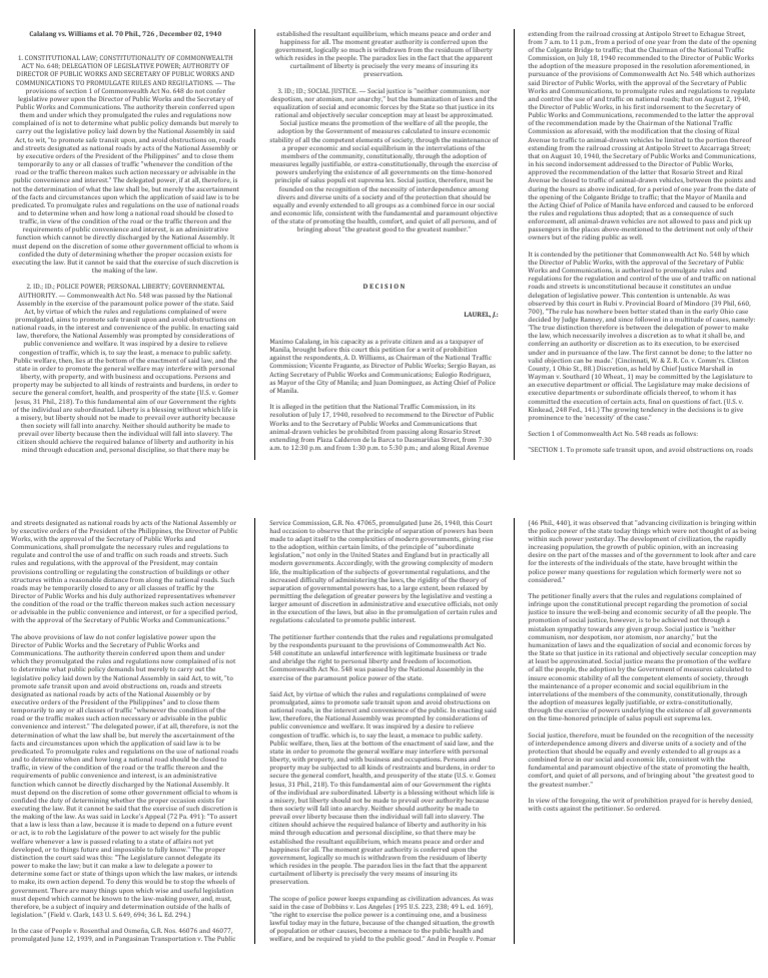 Calalang vs. Williams Et Al. 70 Phil., 726, December 02, 1940 | PDF ...