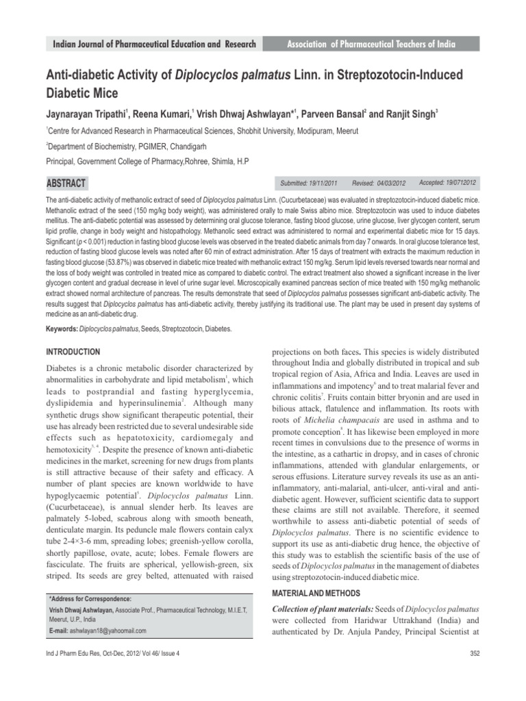 Anti-Diabetic Effects of Diplocyclos Seeds | PDF | Diabetes | Clinical ...