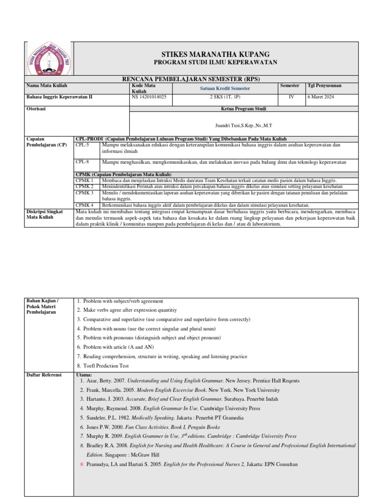 RPS BING Keperawatan Sem IV | PDF