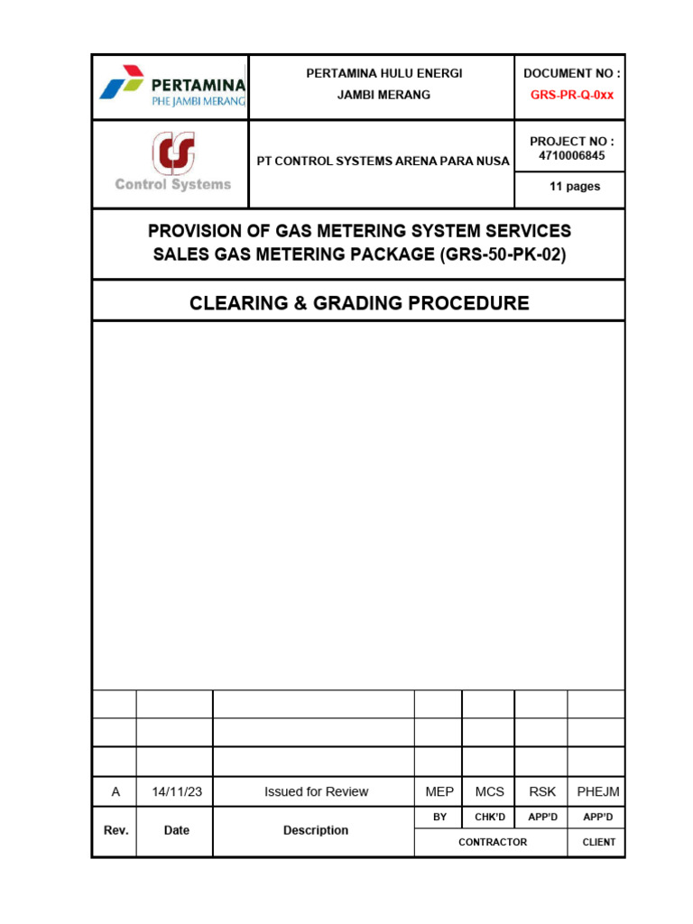 Grs-pr-q-0xx - Rev.a - Clearing & Grading Procedure (Review) | PDF ...