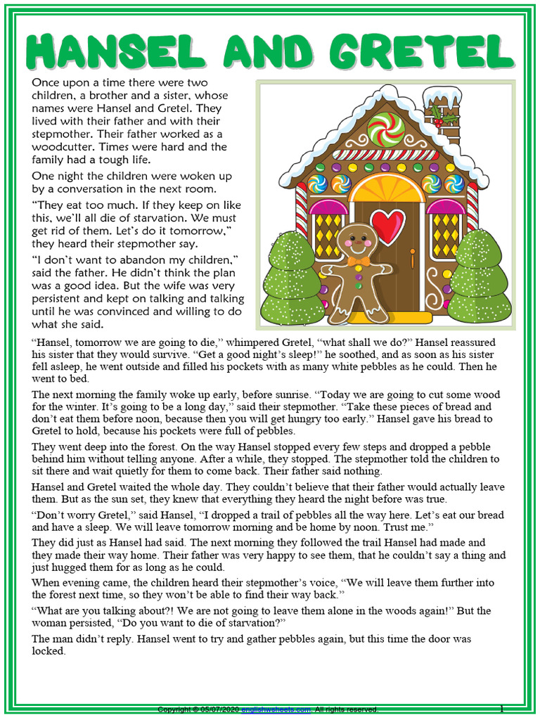 Hansel and Gretel Fairy Tale Reading Text | PDF | Hansel And Gretel ...