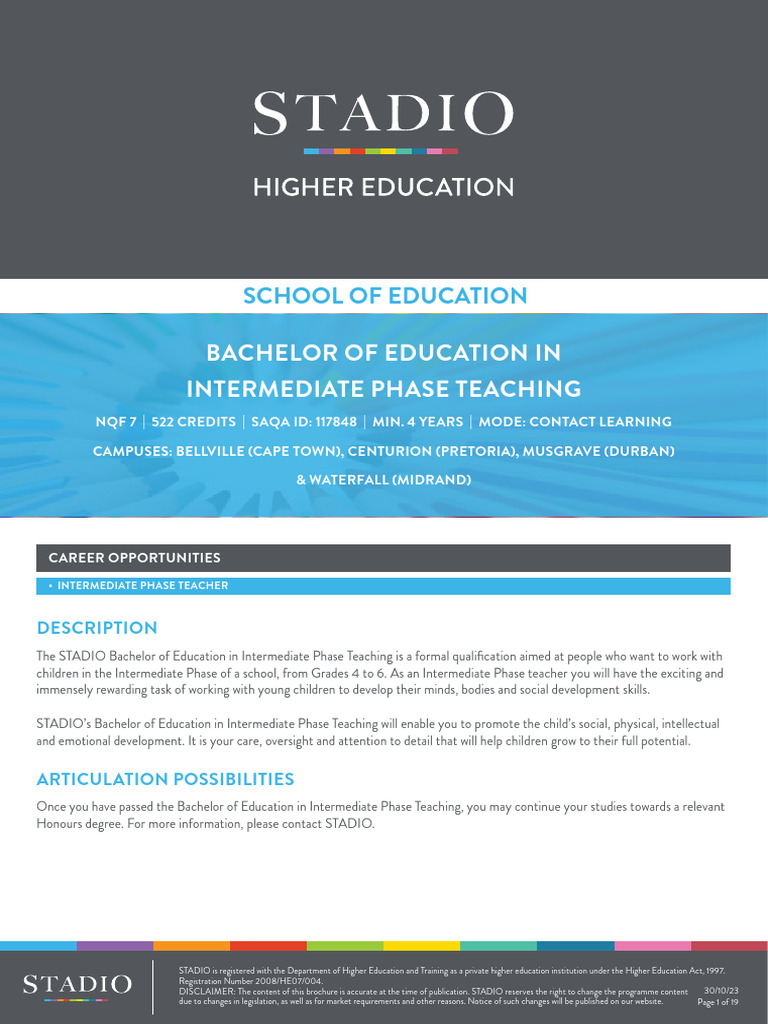 SOE - Bachelor of Education in Intermediate Phase Teaching CL 2024 (2 ...