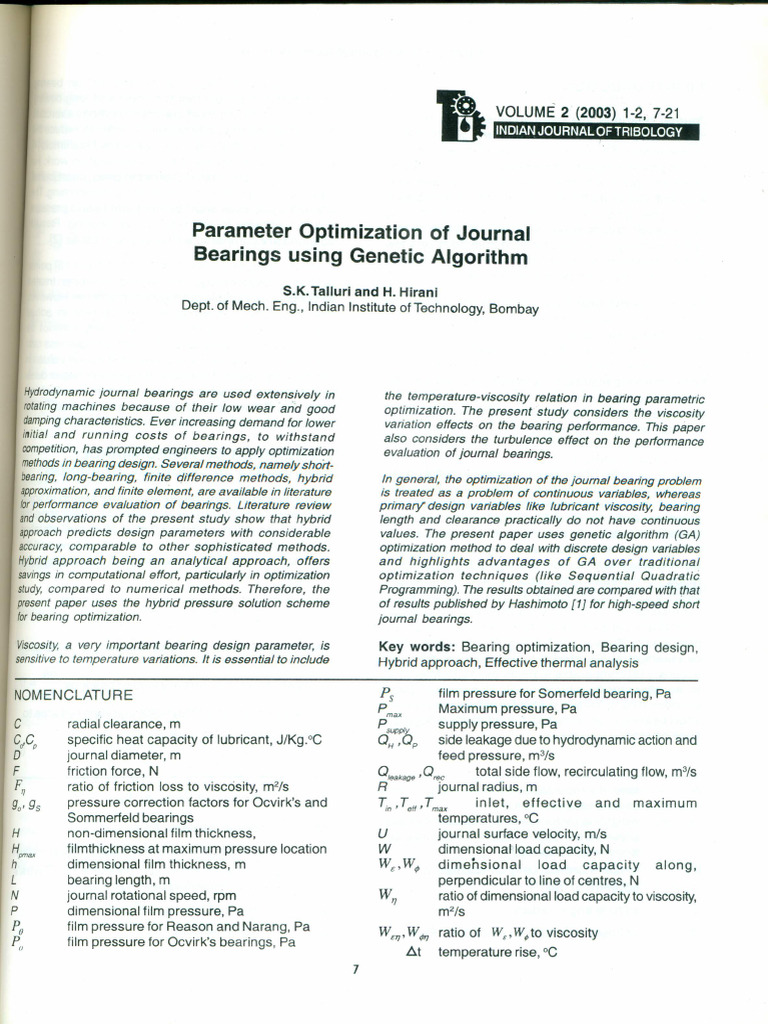 Parameter Optimization of Journal Bearing Using GA | PDF
