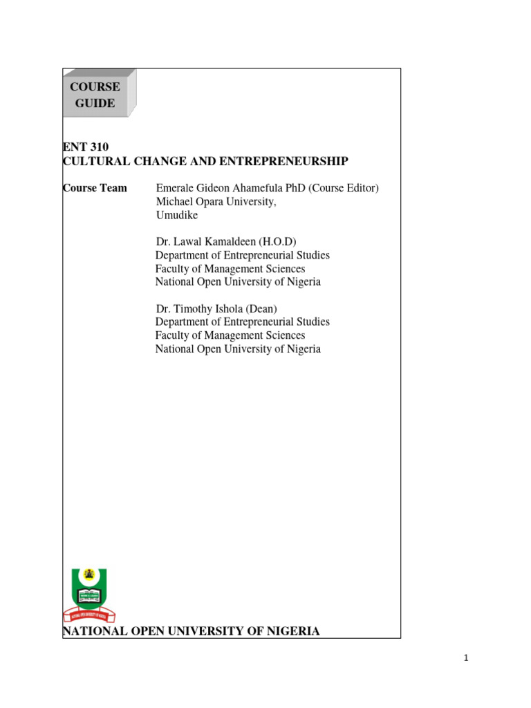 ENT 310 Cultural Change and Entrepreneurship | PDF | Entrepreneurship ...