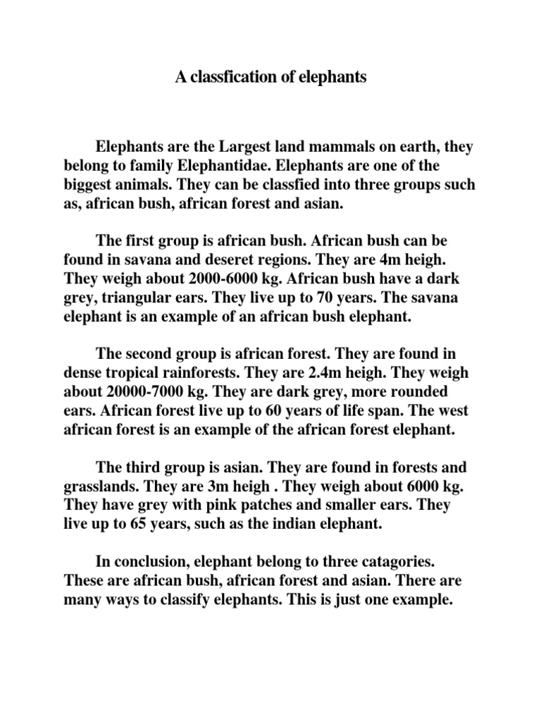A Classfication of Elephants | PDF