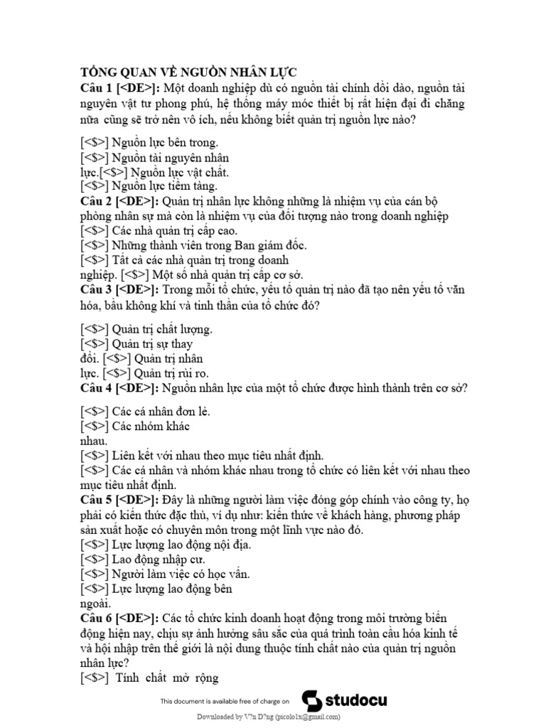 quan-tri-nhan-luc-tong-hop-trac-nghiem | PDF
