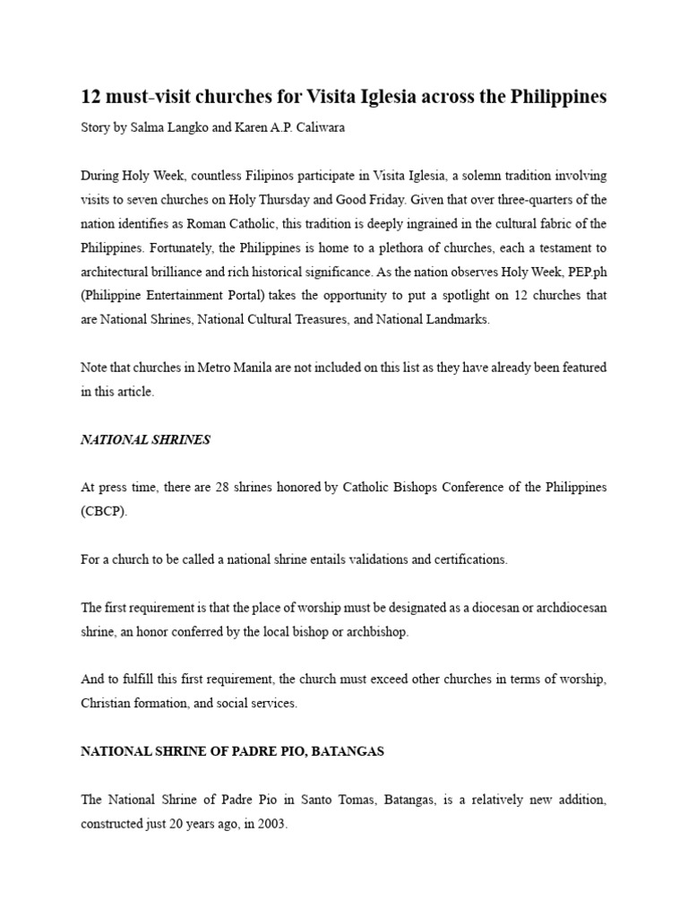 12 Must-Visit Churches For Visita Iglesia Across The Philippines | PDF ...