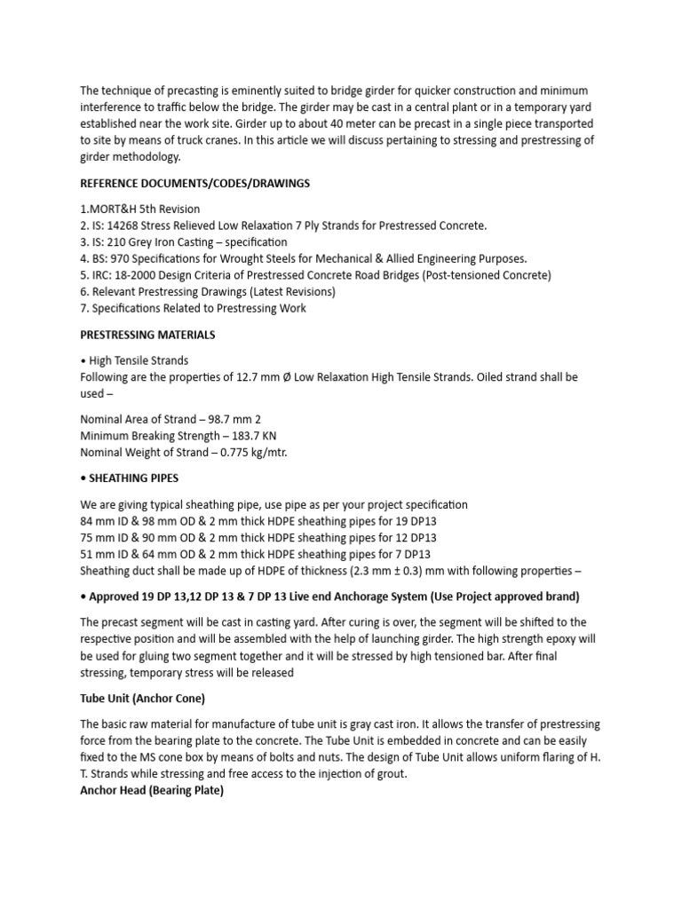 Methodology Of Psc Girder Stressing Pdf Prestressed Concrete Concrete