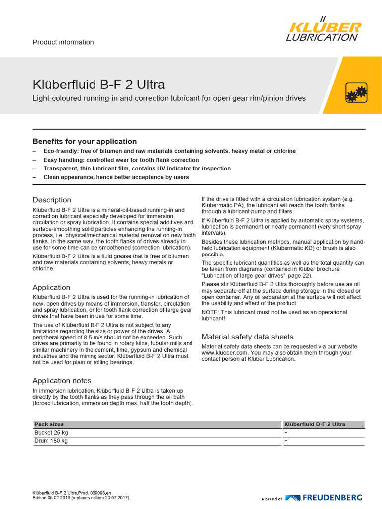 Klüberfluid_B-F_2_Ultra_TDS | PDF | Lubricant | Gear