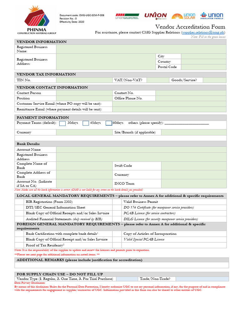 Ugc Vendor Accreditation Form | PDF | Receipt | Invoice