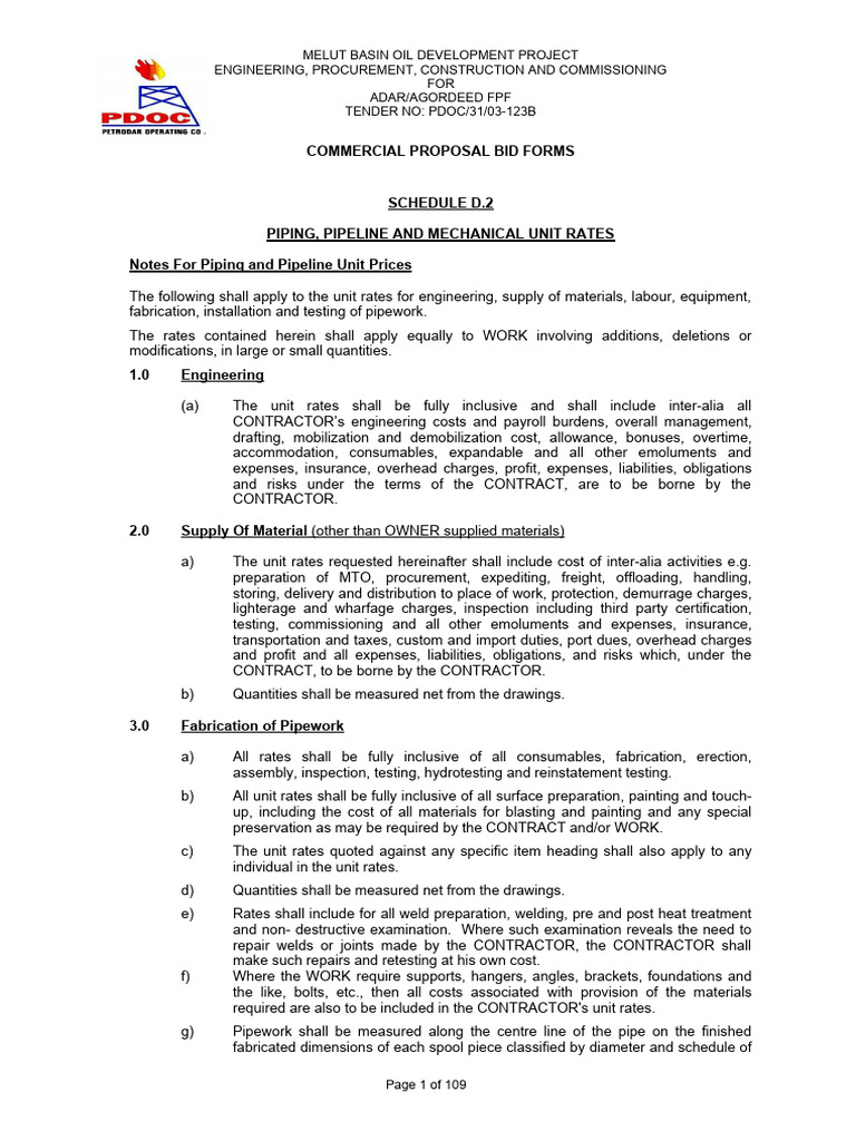 Agordeed Commercial Bid Form | PDF | Pipe (Fluid Conveyance ...