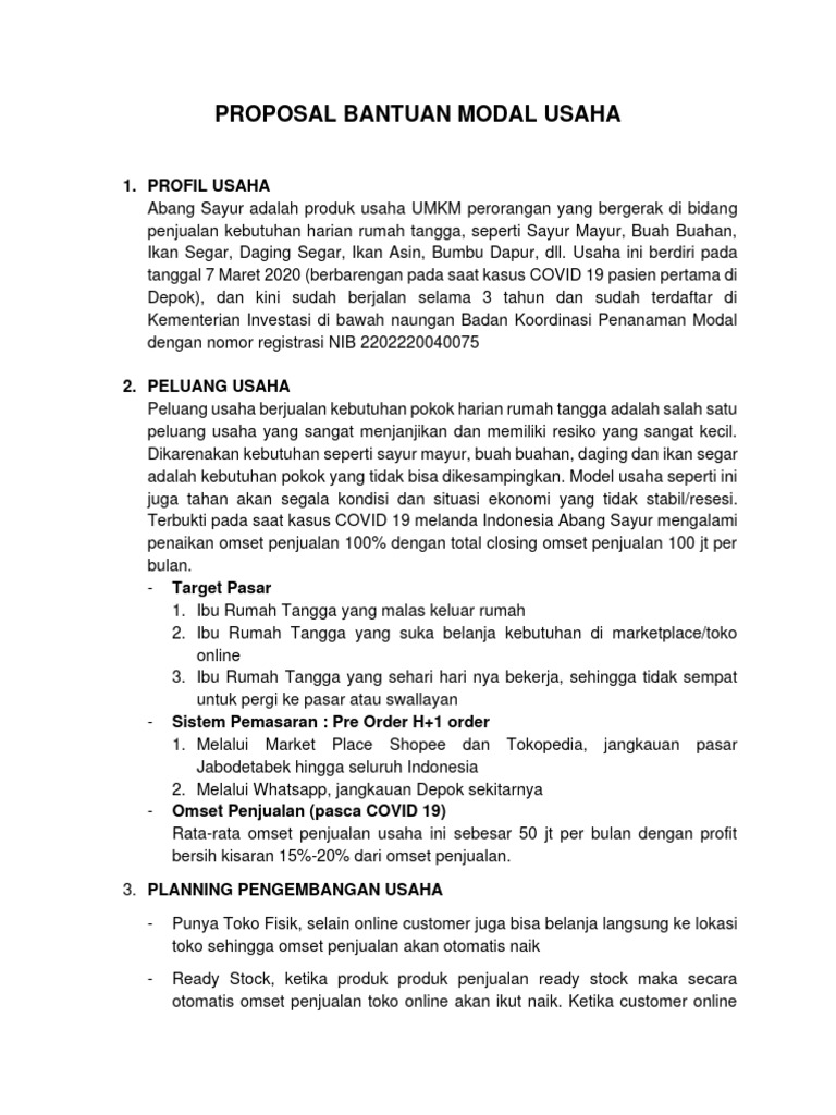 Proposal Bantuan Modal Usaha | PDF