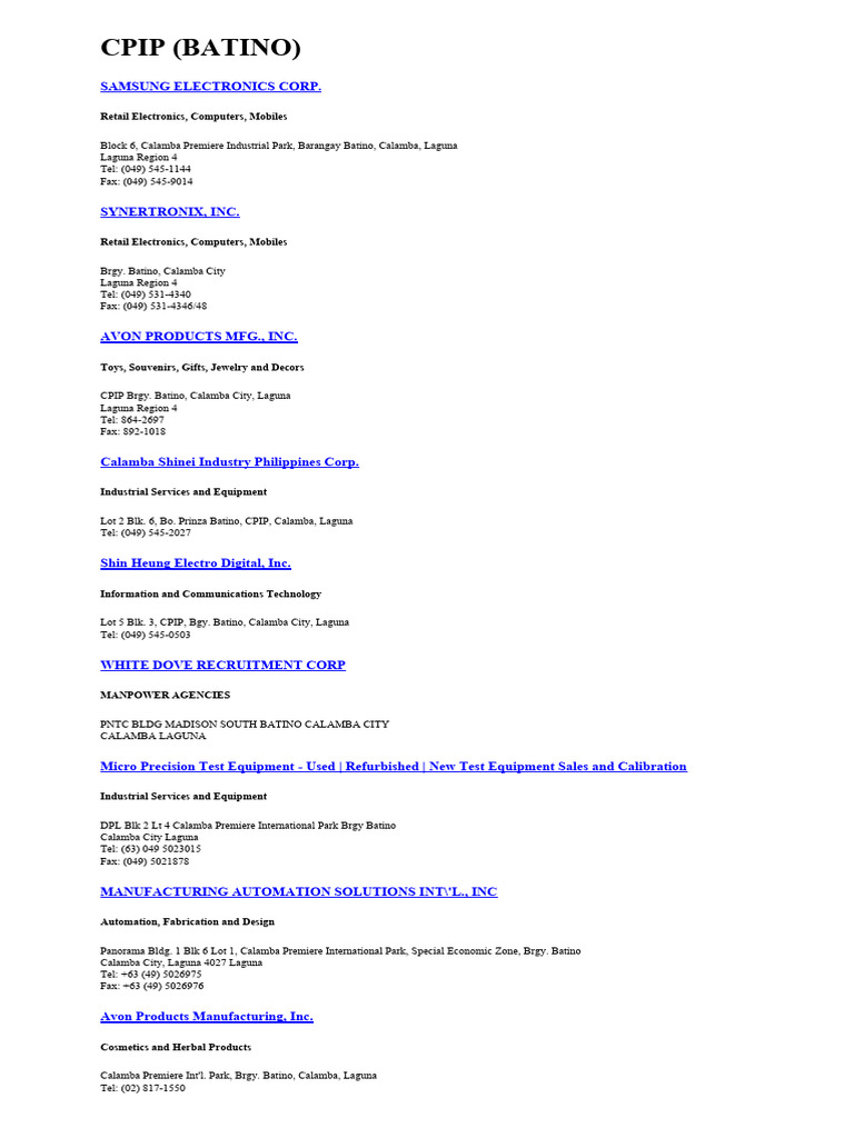 List of Companies - CPIP Batino & Carlmelray 1 | PDF | Electronics ...