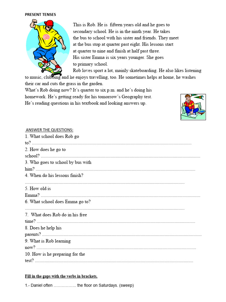 A2 Reading: Present Tenses Practice | PDF | Linguistics