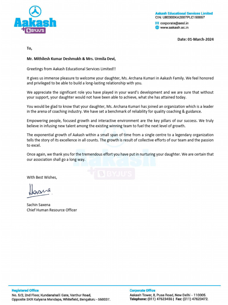 Ms. Archana Kumari - A21409 (Appointment Letter) | PDF | Employment ...