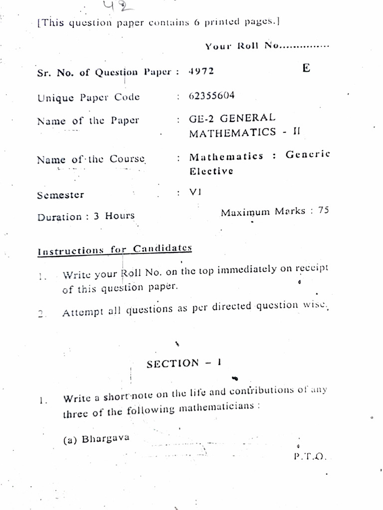GE-2 Maths Pyq 2023 | PDF