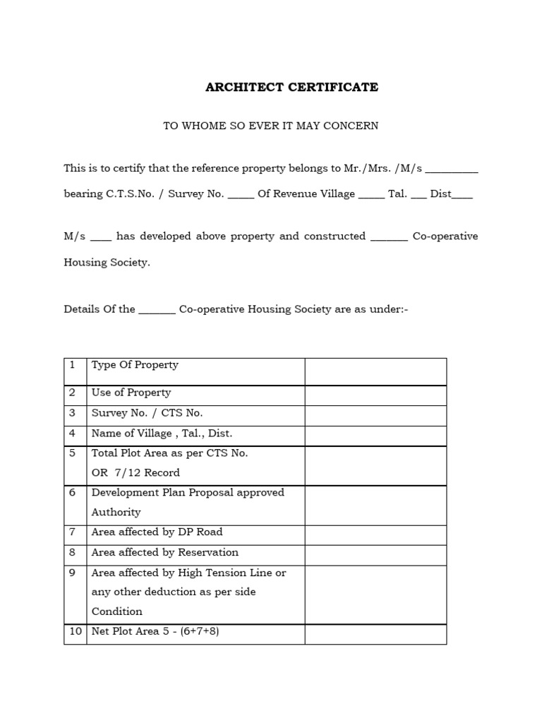 Architect Certificate for Housing Society | PDF