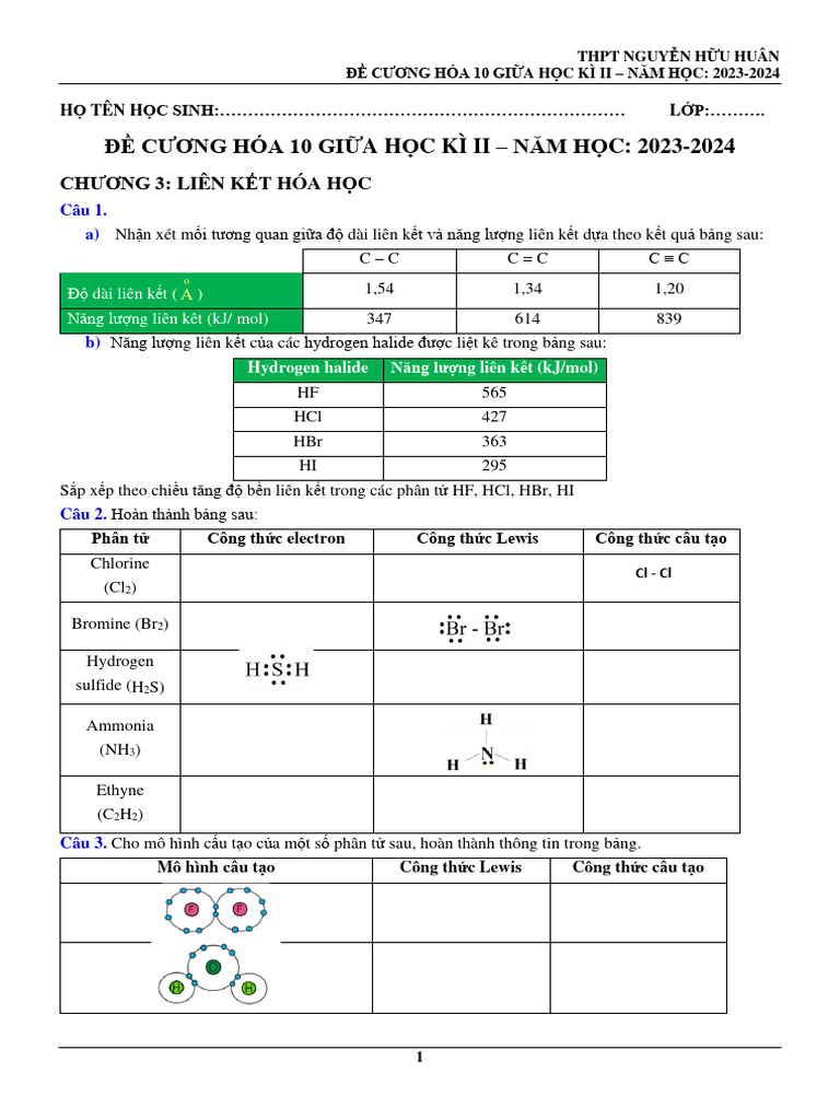 De Cuong Hoa 10 Giua HK2 2023 2024 | PDF