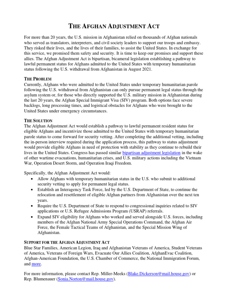 March 2024 One Pager Theafghanadjustmentact | PDF | Human Migration ...