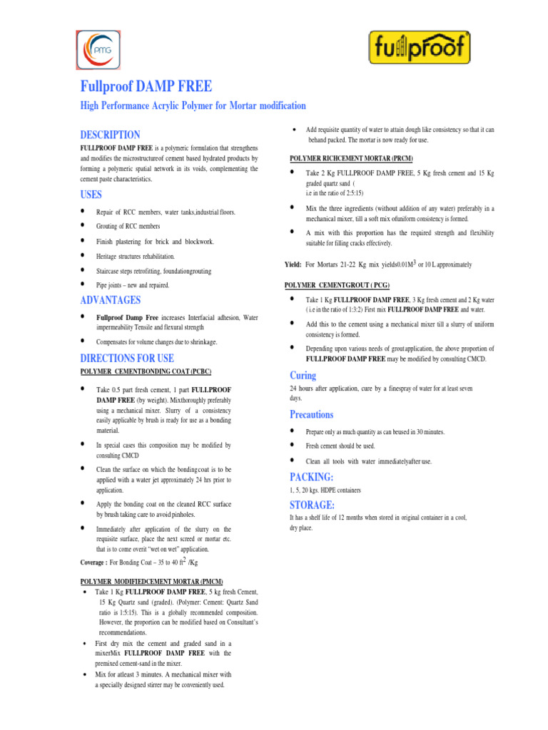 Fullproof Damp Free | PDF | Mortar (Masonry) | Cement