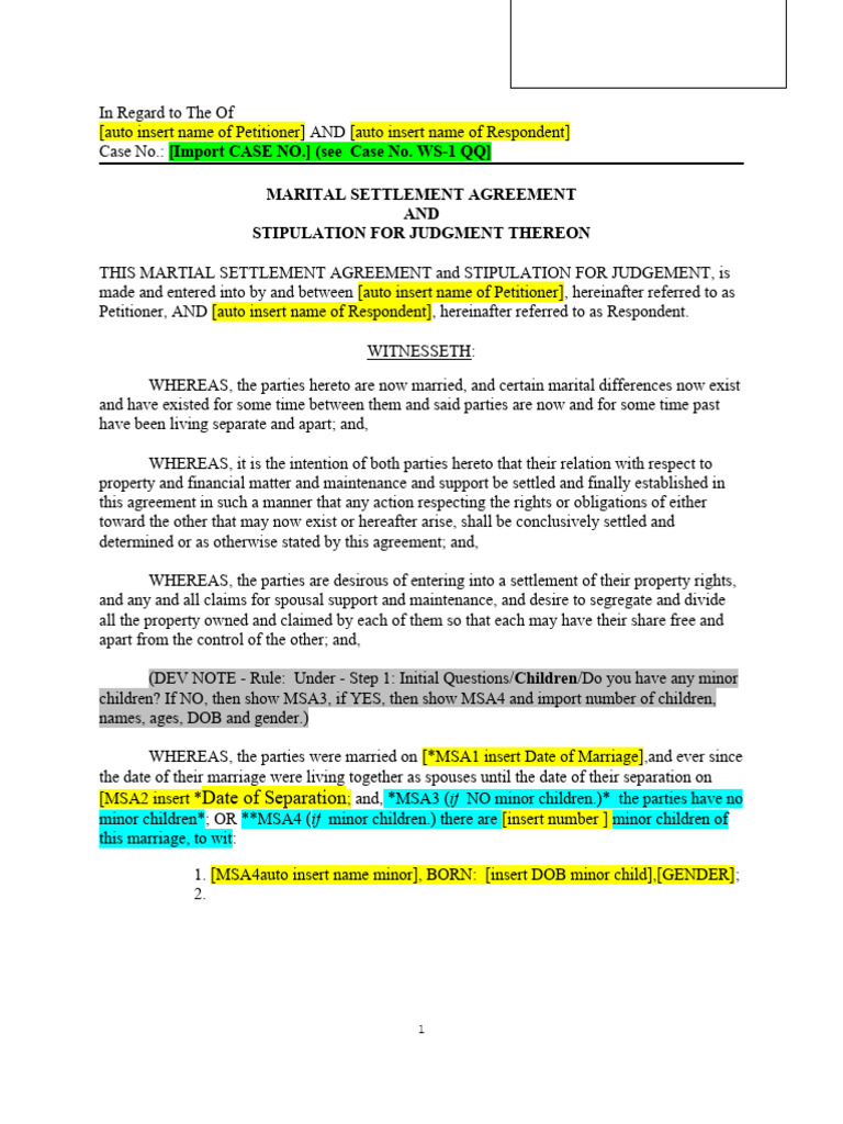 Template For Marital Settlement Agreement | PDF | Contact (Law) | Child ...
