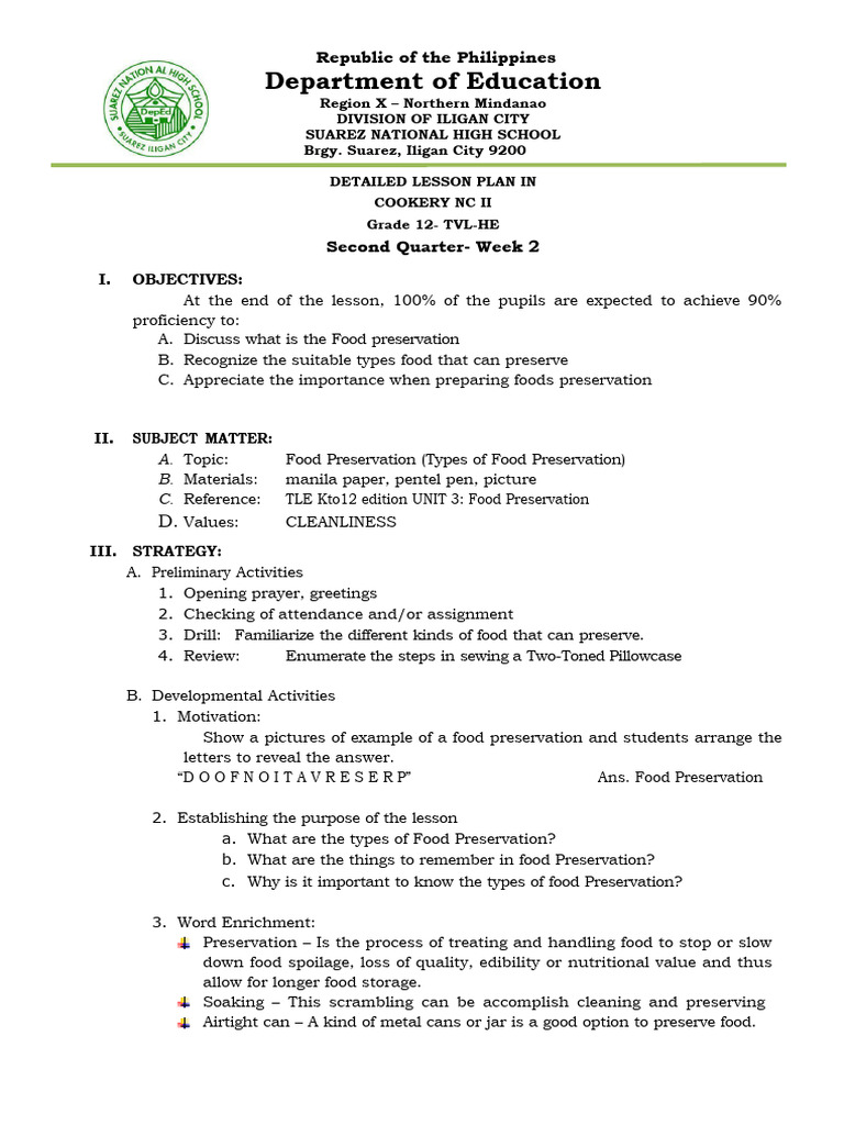 Lesson-Plan-Food-Preservation WEEK 1 | PDF | Food Preservation | Pickling