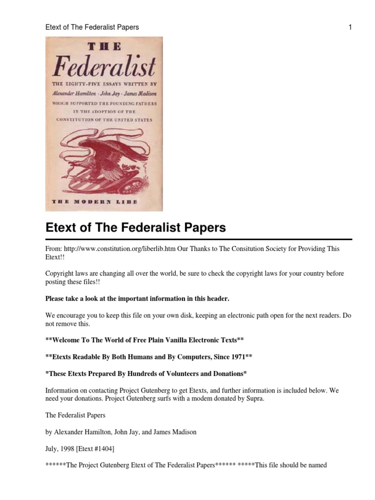 The Federalist Papers | PDF | E Text | The Federalist Papers