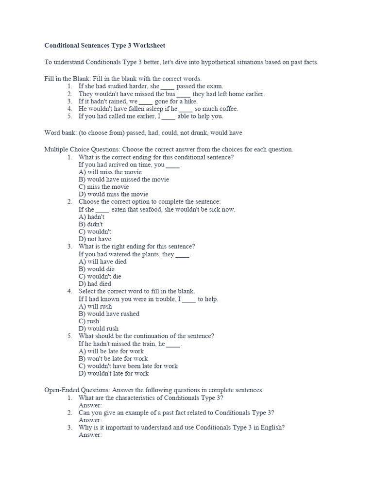 Conditional Sentences Type 3 Worksheet | PDF | Cognitive Science