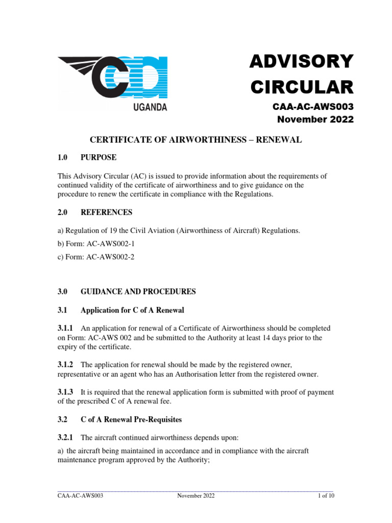 Certificate of Airworthiness Renewal Guide | PDF | Aviation | Transport