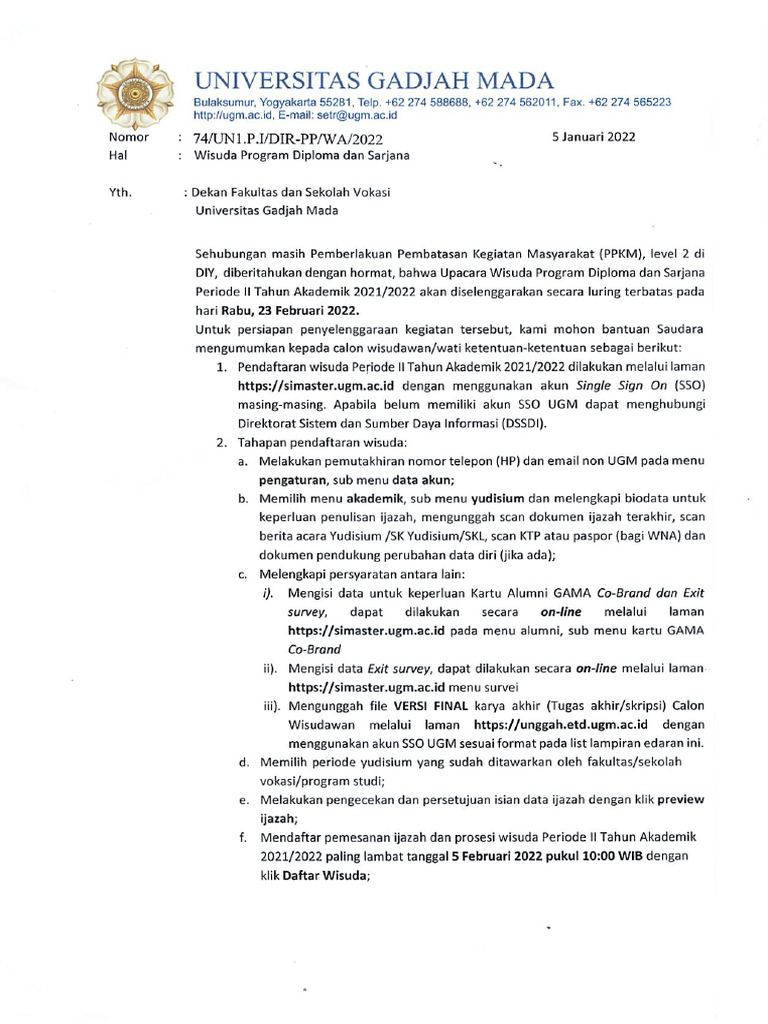 Edaran Wisuda Sarjana Dan Diploma Feb 2022 | PDF